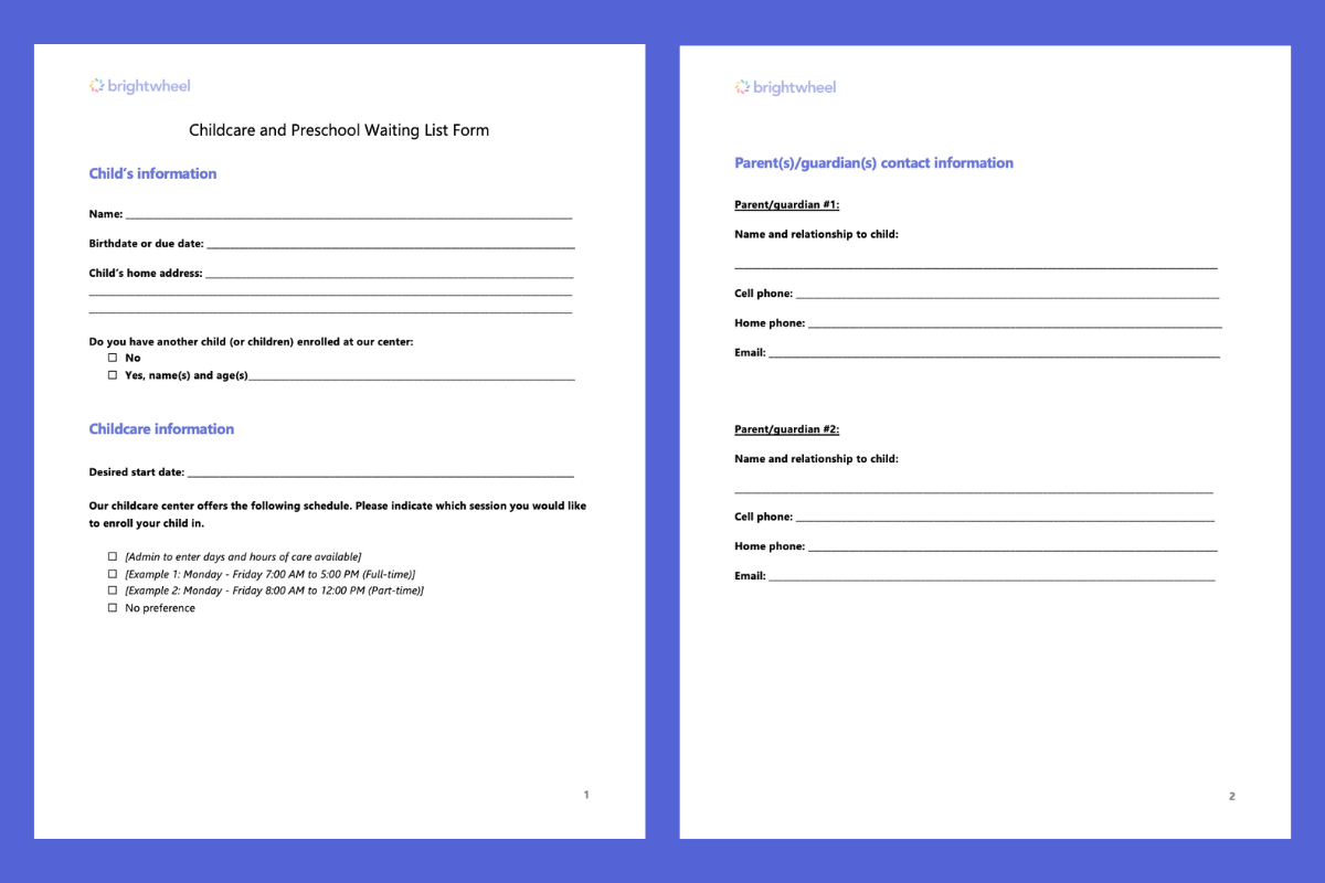 Template Waiting List Form